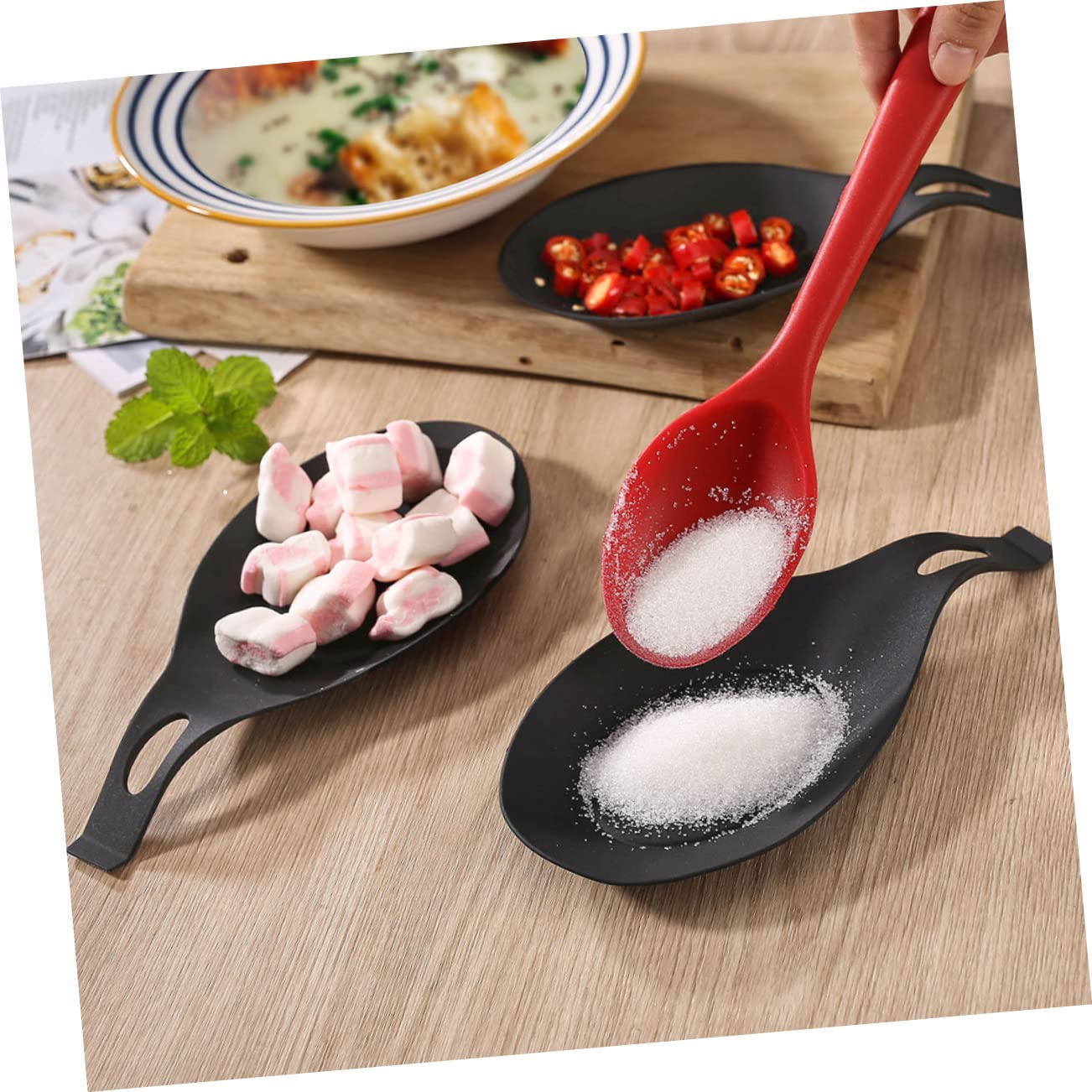 DOITOOL grill utensil holder cooking utensil holder clean spoon holder tea spoon rest teaspoon rest spoon rest black chopstick holder tableware rest ladle rest dripping water