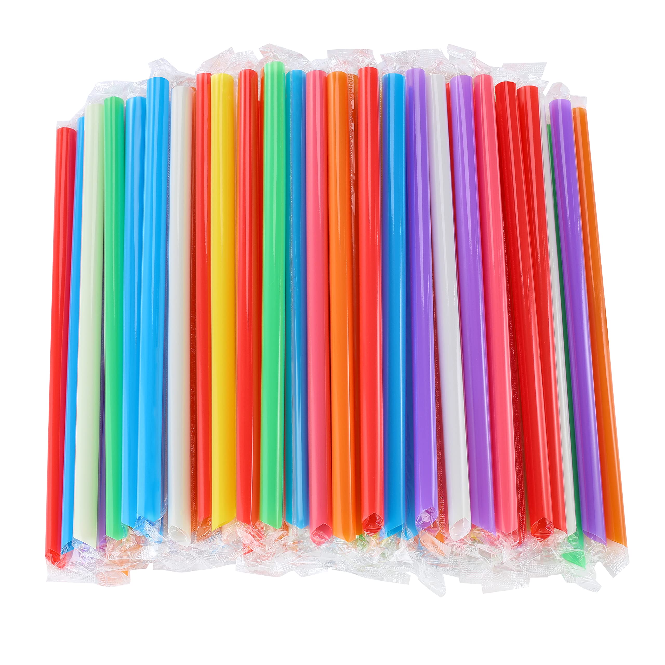 RENYIH 300 Pcs Multi Colors Jumbo Smoothie Straws Boba Straws,Plastic Milkshake Straws Disposable Wide-mouthed Large Individually Wrapped Straws(0.43" Wide X 9.45" Long)