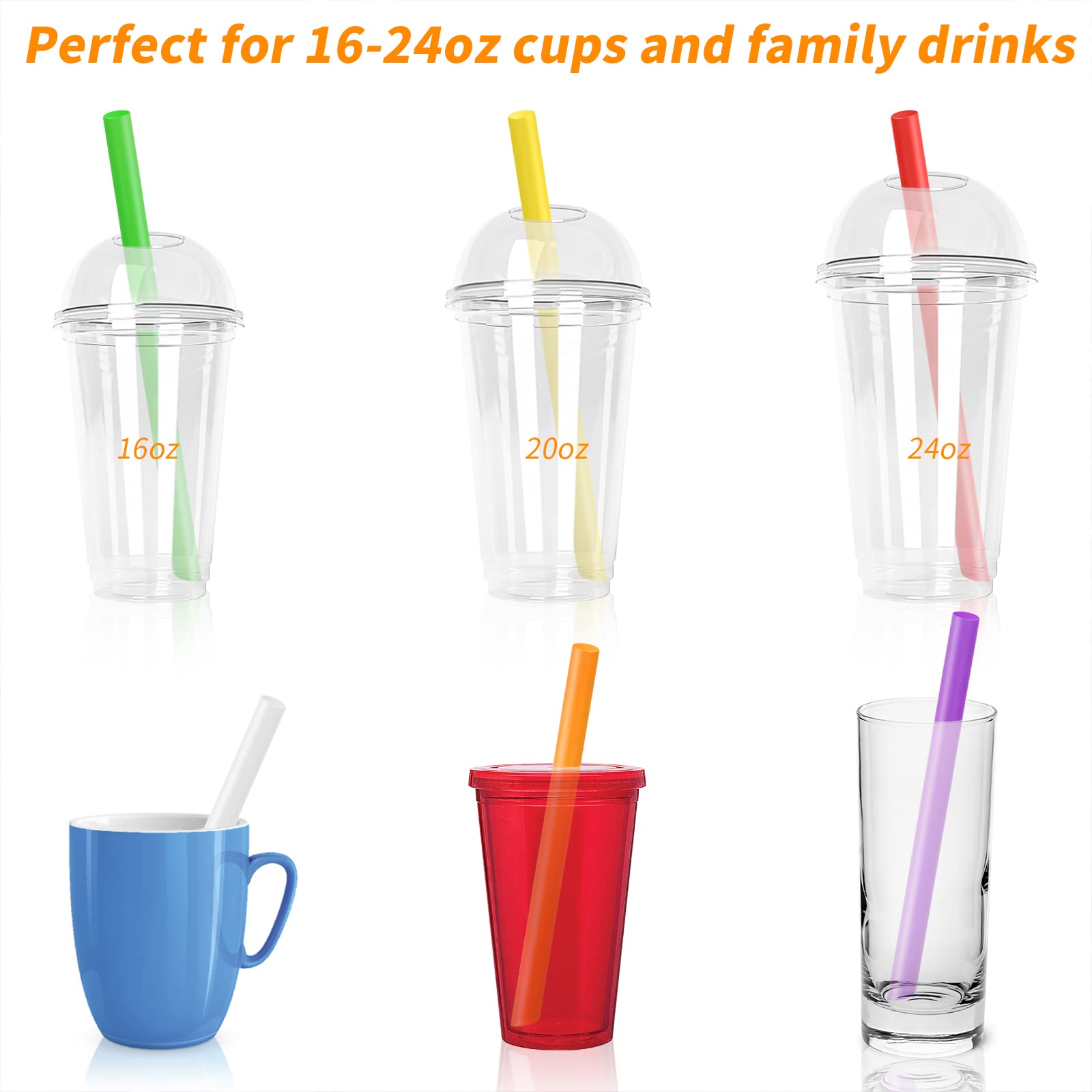 RENYIH 300 Pcs Multi Colors Jumbo Smoothie Straws Boba Straws,Plastic Milkshake Straws Disposable Wide-mouthed Large Individually Wrapped Straws(0.43" Wide X 9.45" Long)