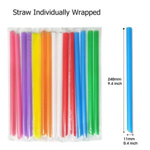 MYJIE 100 Pcs Jumbo Smoothie Straws Boba Straws,Individually Wrapped Multi Colors Disposable Plastic Large Wide-mouthed Milkshake Bubble Tea Drinking Straw(0.43" Diameter and 9.45" long)