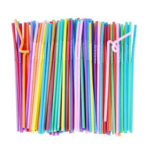 alink 200 pcs flexible plastic drinking straws, 10.2 inches extra long colorful disposable bendy party fancy straws