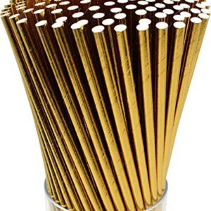 FAMASTON 150-pack Biodegradable Gold Paper Straws - Disposable Drinking Gold Straws - Gold Sticks for Cake Pops in Birthday, Anniversary, Wedding, Holiday Celebrations, Party Decor, and Supplies