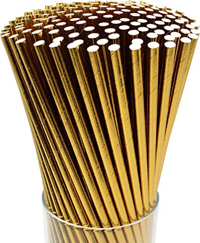 FAMASTON 150-pack Biodegradable Gold Paper Straws - Disposable Drinking Gold Straws - Gold Sticks for Cake Pops in Birthday, Anniversary, Wedding, Holiday Celebrations, Party Decor, and Supplies