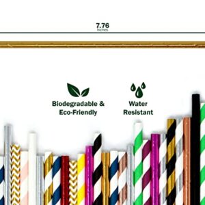 FAMASTON 150-pack Biodegradable Gold Paper Straws - Disposable Drinking Gold Straws - Gold Sticks for Cake Pops in Birthday, Anniversary, Wedding, Holiday Celebrations, Party Decor, and Supplies