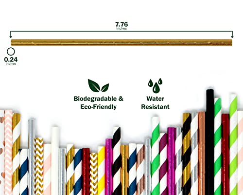 FAMASTON 150-pack Biodegradable Gold Paper Straws - Disposable Drinking Gold Straws - Gold Sticks for Cake Pops in Birthday, Anniversary, Wedding, Holiday Celebrations, Party Decor, and Supplies