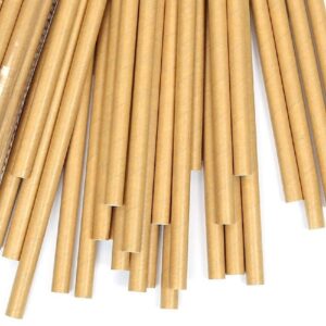 GDMINLO 100 Kraft Biodegradable Paper Straws co-Friendly Biodegradable Drinking Straws Bulk for Party Supplies, Bridal/Baby Shower, Birthday, Mixed Drinks, Weddings, Restaurant, Food Service