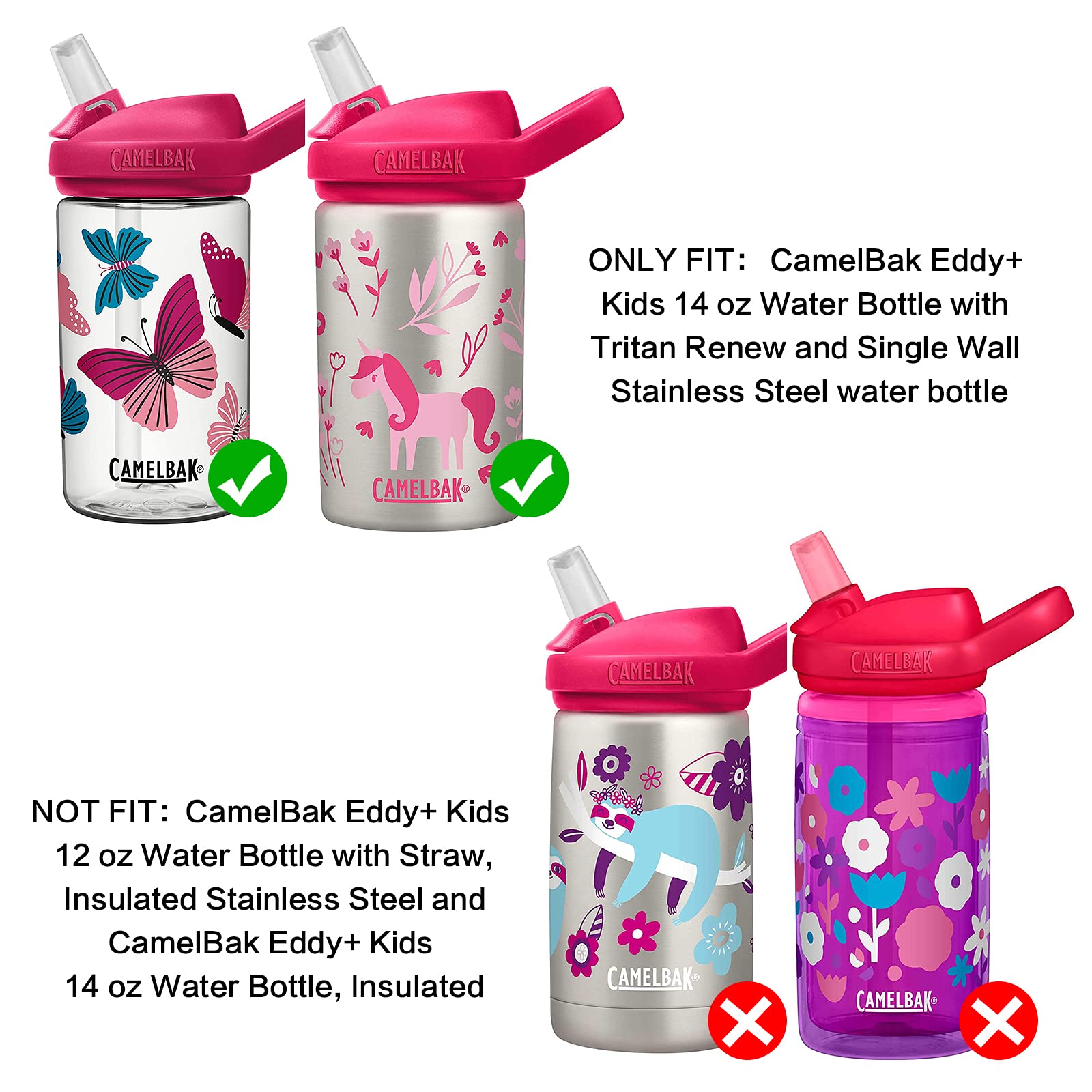 Straws Replacement for CamelBak eddy+14 oz Kids Water Bottle,CamelBak Eddy+ Straw Replacements,Accessories Set Include 4 BPA-FREE Straws and 1 Straw Cleaning Brush(14OZ)