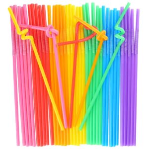 hansgo disposable colorful drinking straws, 13inch 100pcs flexible straws, 7 colors extra long straws party decorations