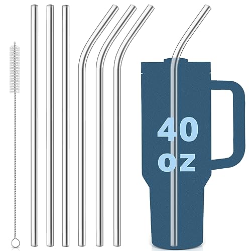 for Stanley Quencher 40oz Tumbler 6x Metal Stainless Steel Straws, 12inch Replacement Extra Long/Tall Straws for Stanley Cup 40oz Drinking Reusable Accessories (3x Straight & 3x Bent)