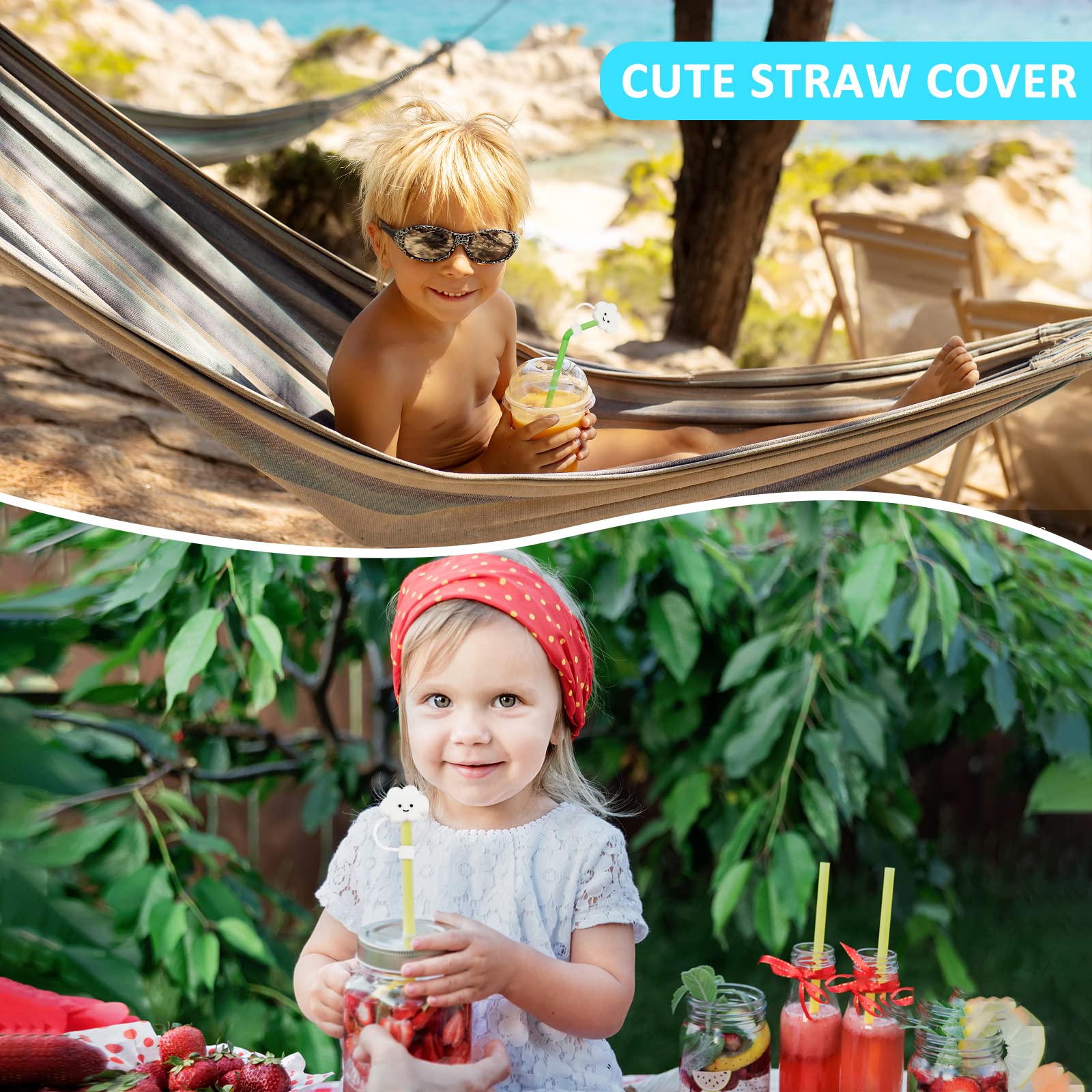 Bubbola 4Pcs Cloud Straw Tip Covers, Dust-Proof Straw Cap Toppers, Reusable Silicone Soft Protector Cover for 0.3 inch/8mm Straws