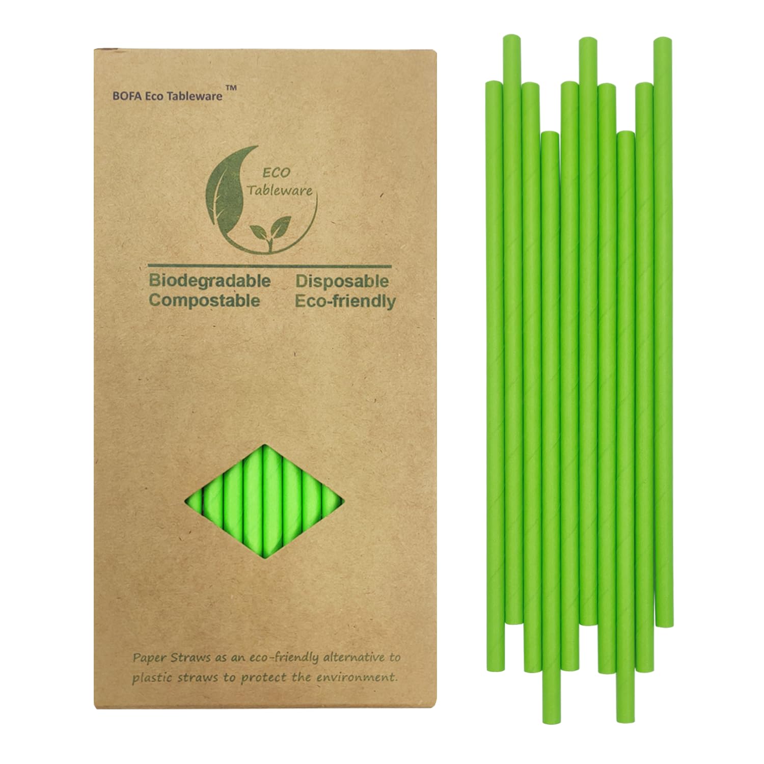 Green Paper Straws, 7.75 inch, 100 Pack Christmas Green Straws Recyclable, Eco Friendly, Disposable Drinking Straws for Party Suppliers, Cocktails, Juices, Coffee