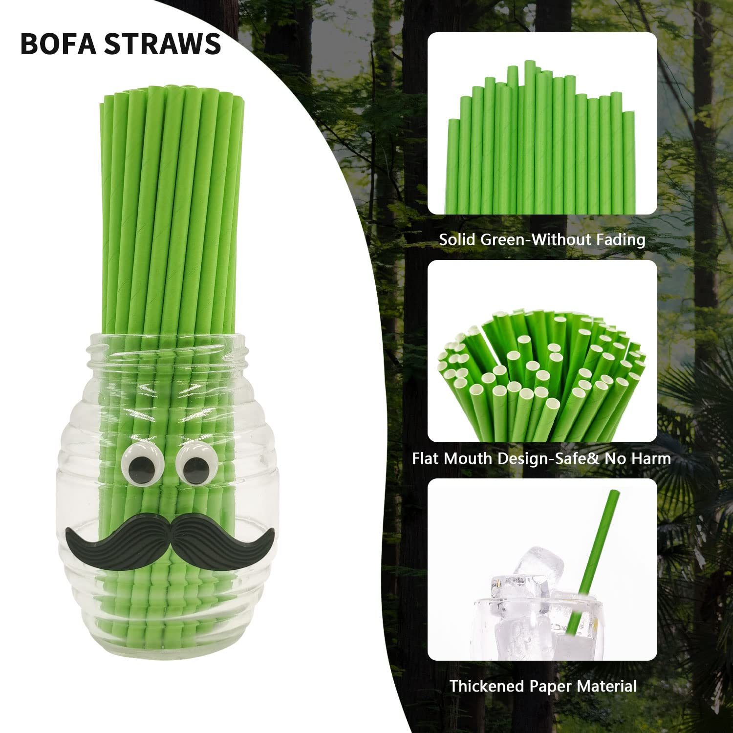 Green Paper Straws, 7.75 inch, 100 Pack Christmas Green Straws Recyclable, Eco Friendly, Disposable Drinking Straws for Party Suppliers, Cocktails, Juices, Coffee