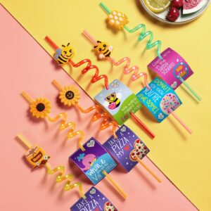 24 Bee Party Favors Bee Sunflower Honey Drinking Straws Goodie Gifts for Kids Birthday Party Supplies with 2 PCS Cleaning Brushes