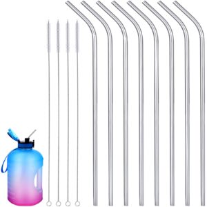 8 pieces 14 inch stainless steel straws long drinking straws for 100 oz tumblers, reusable metal drinking straws extra with 4 pieces cleaning brush (silver)