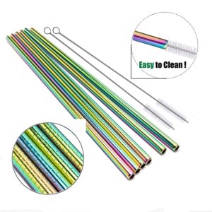 Stainless Steel Straws Iridescence Colors, Fits 30 oz Tumbler, Extra Long Reusable Ecofriendly (30oz, Straight)