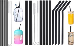 alink 15 in extra long black silicone straws + 2 black boba straws 8 smoothie straws