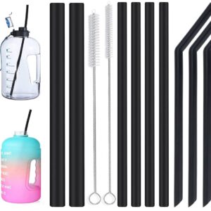 ALINK 15 IN Extra Long Black Silicone Straws + 2 Black Boba Straws 8 Smoothie Straws