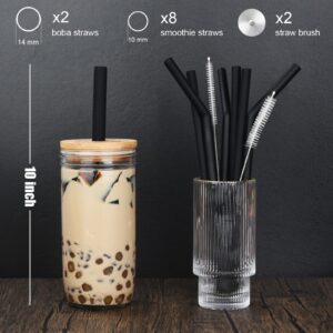 ALINK 15 IN Extra Long Black Silicone Straws + 2 Black Boba Straws 8 Smoothie Straws