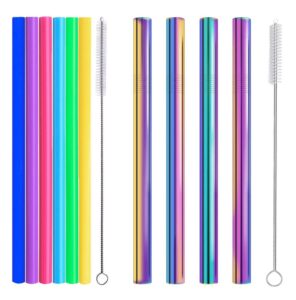 alink 6 silicone smoothie straws + 4 12mm stainless steel boba tea straws