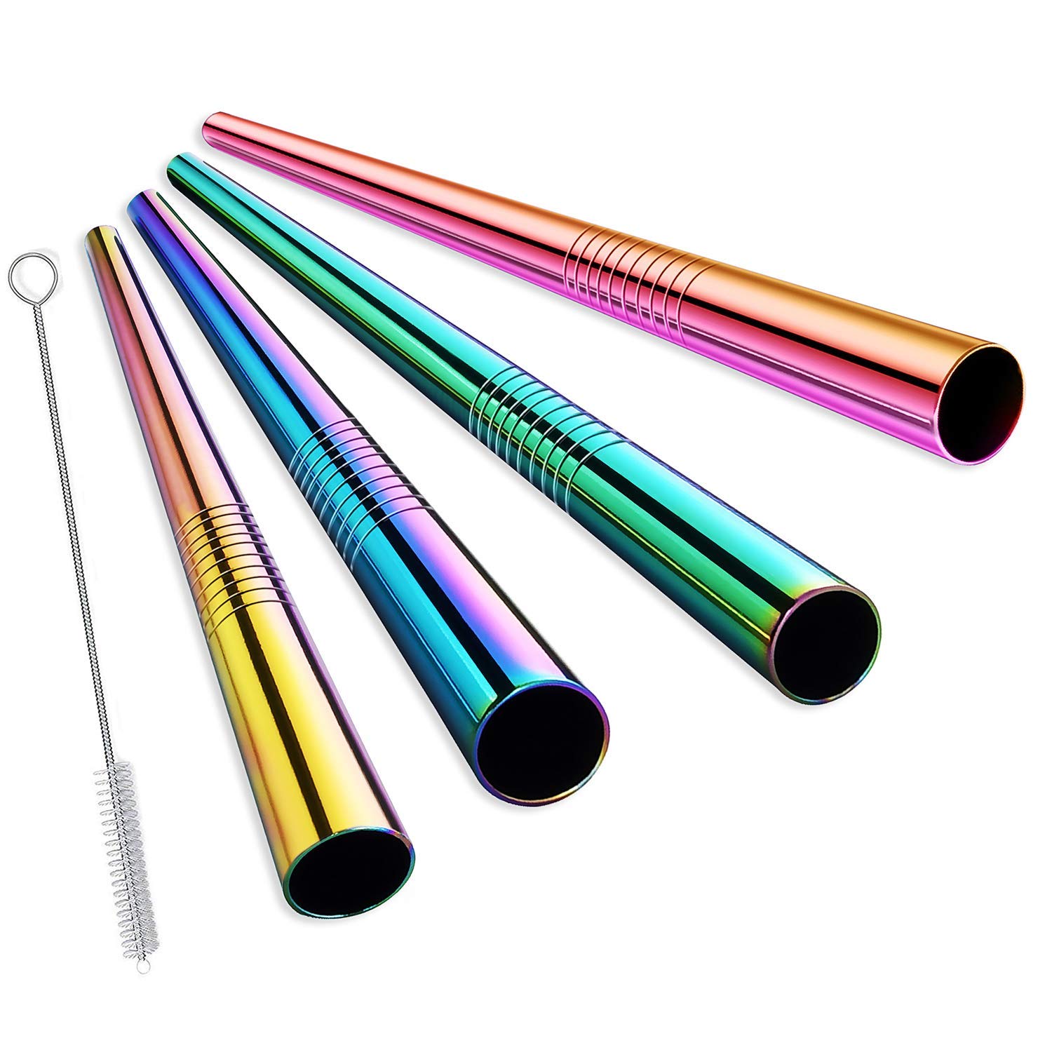 ALINK 6 Silicone Smoothie Straws + 4 12MM Stainless Steel Boba Tea Straws