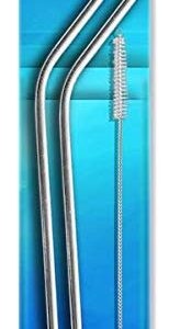 SWZLE Pack - 2 Reusable Stainless Steel Drinking Straws & 1 Cleaning Brush in Stylish Water Resistant Carrying Case - Fits in Purse & Backpack - Perfect for Travel & Home (Blue Ocean)