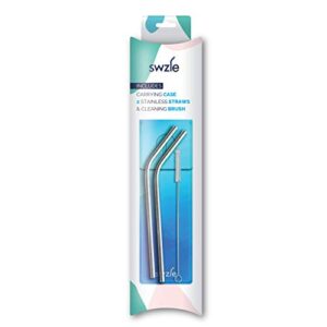 SWZLE Pack - 2 Reusable Stainless Steel Drinking Straws & 1 Cleaning Brush in Stylish Water Resistant Carrying Case - Fits in Purse & Backpack - Perfect for Travel & Home (Blue Ocean)