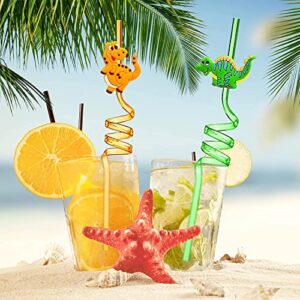 ULIFEMALL Reusable Drinking Straws, Dinosaur Party Favors Party Decorations Dinosaur Plastic Straws Safari Jungle Kids Birthday Dinosaur Party Supplies for Family or Party Use - Pack of 6