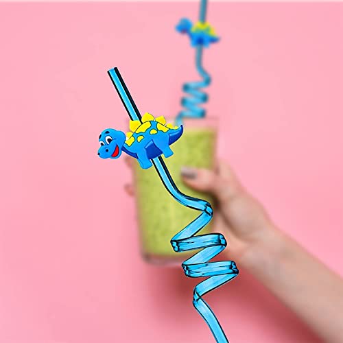 ULIFEMALL Reusable Drinking Straws, Dinosaur Party Favors Party Decorations Dinosaur Plastic Straws Safari Jungle Kids Birthday Dinosaur Party Supplies for Family or Party Use - Pack of 6