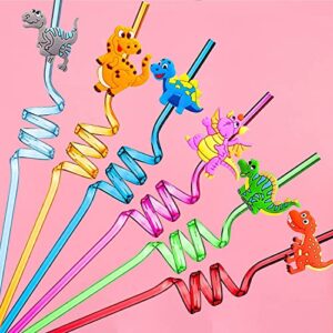 ULIFEMALL Reusable Drinking Straws, Dinosaur Party Favors Party Decorations Dinosaur Plastic Straws Safari Jungle Kids Birthday Dinosaur Party Supplies for Family or Party Use - Pack of 6