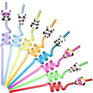 24 pieces panda drinking straws reusable panda theme straws plastic panda drinking straws for birthday party bar wedding party favors supplies