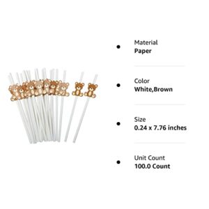 Skyley 100 Pcs Bear Paper Straws Little Cutie Straws Snowflake Disposable Drinking Paper Straws for Little Cutie Baby Shower White Brown