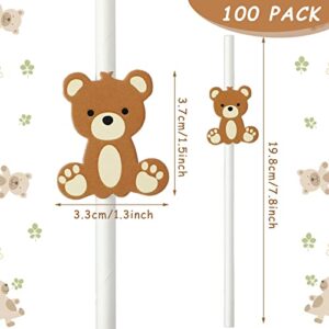 Skyley 100 Pcs Bear Paper Straws Little Cutie Straws Snowflake Disposable Drinking Paper Straws for Little Cutie Baby Shower White Brown