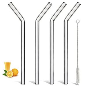 lifehim reusable straws glass straws bent: wide glass straws long 10 inch straws glass 10mm glass drinking straws thick glass smoothie straws clear