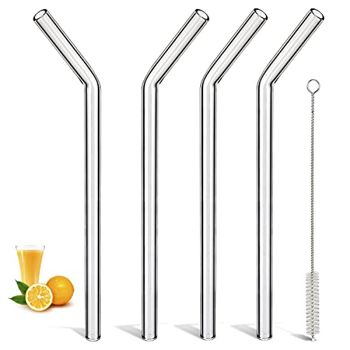 LIFEHIM Reusable Straws Glass Straws Bent: Wide Glass Straws Long 10 inch Straws Glass 10mm Glass Drinking Straws Thick Glass Smoothie Straws Clear