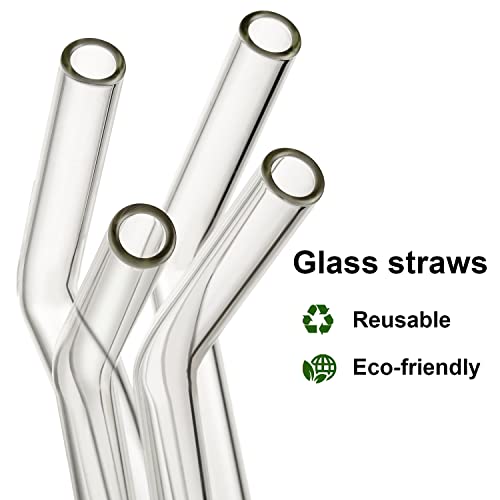 LIFEHIM Reusable Straws Glass Straws Bent: Wide Glass Straws Long 10 inch Straws Glass 10mm Glass Drinking Straws Thick Glass Smoothie Straws Clear