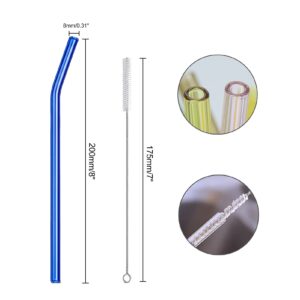 Reusable Bent Glass Straws, 8mm Glass Drinking Straws with 2 Cleaning Brushes, Non-Toxic, BPA Free Glass Straws for Smoothies, Beverages, Shakes, Juices, 12 Packs (Multicolor)