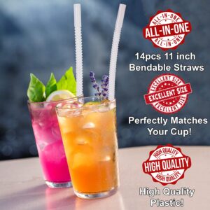 Bendable Straws - 11 inch Long Flexible Straws - Bendy Drinking Straws Reusable - 14 Pack