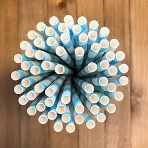 Shuiniba Biodegradable Striped Paper Straws,Paper Drinking Straws for Party, Events and Crafts,Baby Shower Decorations 7.75 Inches,100 Packs - Light Blue White - Striped