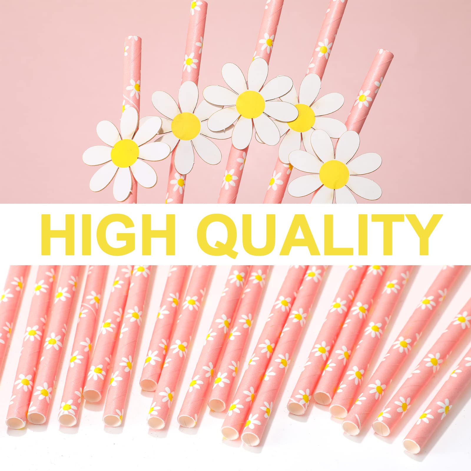 100 Pcs Daisy Paper Straws Daisy Party Decorations Disposable Two Groovy Daisy Straws Flower Straws Floral Pink Straws for Kids Girls Birthday Party Supplies Little Cutie Baby Shower Wedding Decor