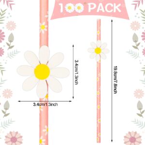 100 Pcs Daisy Paper Straws Daisy Party Decorations Disposable Two Groovy Daisy Straws Flower Straws Floral Pink Straws for Kids Girls Birthday Party Supplies Little Cutie Baby Shower Wedding Decor