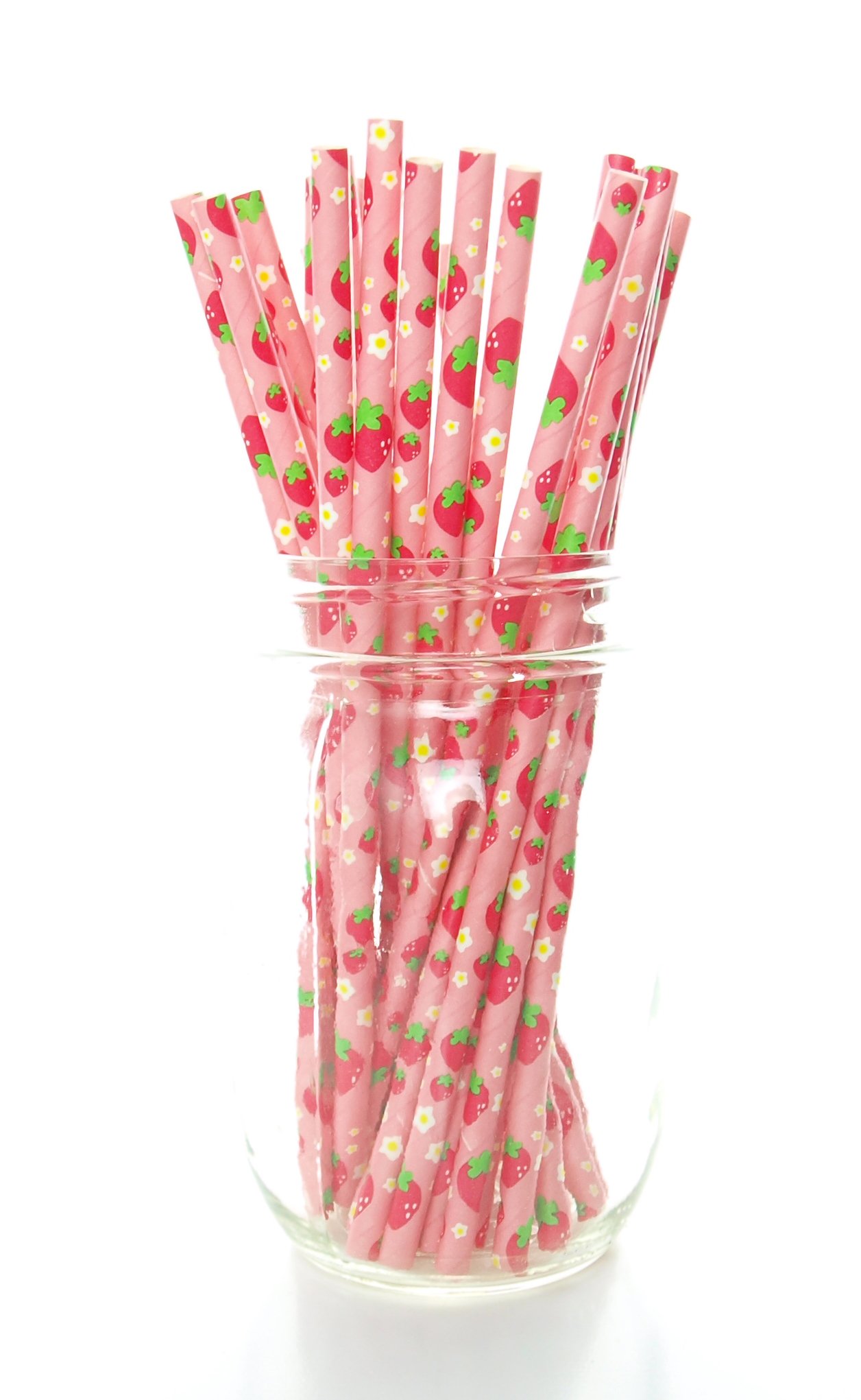 Strawberry Party Straws (25 Pack) - Great for Strawberry Shortcake Birthday Party Supplies, BBQ Summer Party Supplies, Pink Strawberries Paper Straws, Berry Sweet Party