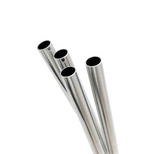 GFDesign Big Drinking Straws Reusable 12" Extra Long 9mm Extra Wide SUS 304 Food-Grade 18/8 Stainless Steel - Set of 4 with 2 Cleaning Brushes - Straight