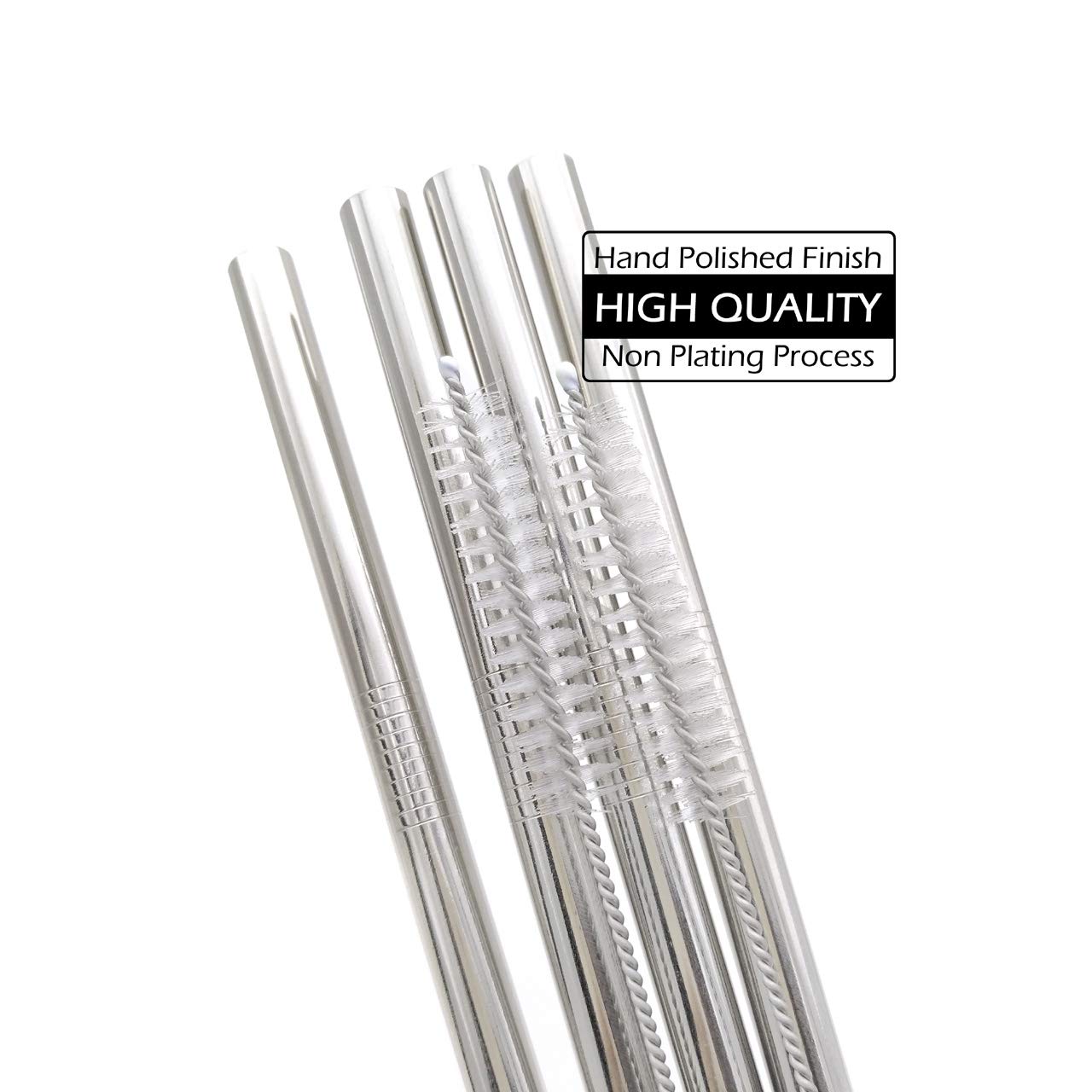 GFDesign Big Drinking Straws Reusable 12" Extra Long 9mm Extra Wide SUS 304 Food-Grade 18/8 Stainless Steel - Set of 4 with 2 Cleaning Brushes - Straight