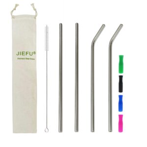 stainless steel straws, 4pcs 12" ultra long 0.3" wide reusable metal drinking straws with cleaning brush for stanley 40oz 64oz tall tumblers