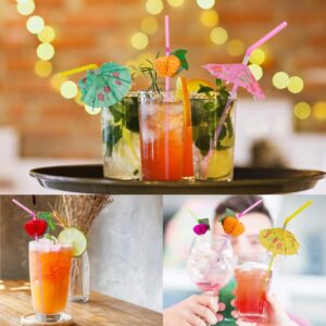 100 Pcs Disposable Straws Fruit Straws Umbrella Straws Party Table Decor Tropical Drinks for Cocktail Soft Drinks Hawaiian Luau Party Supply (50 Fruit + 50 Umbrella Straws)