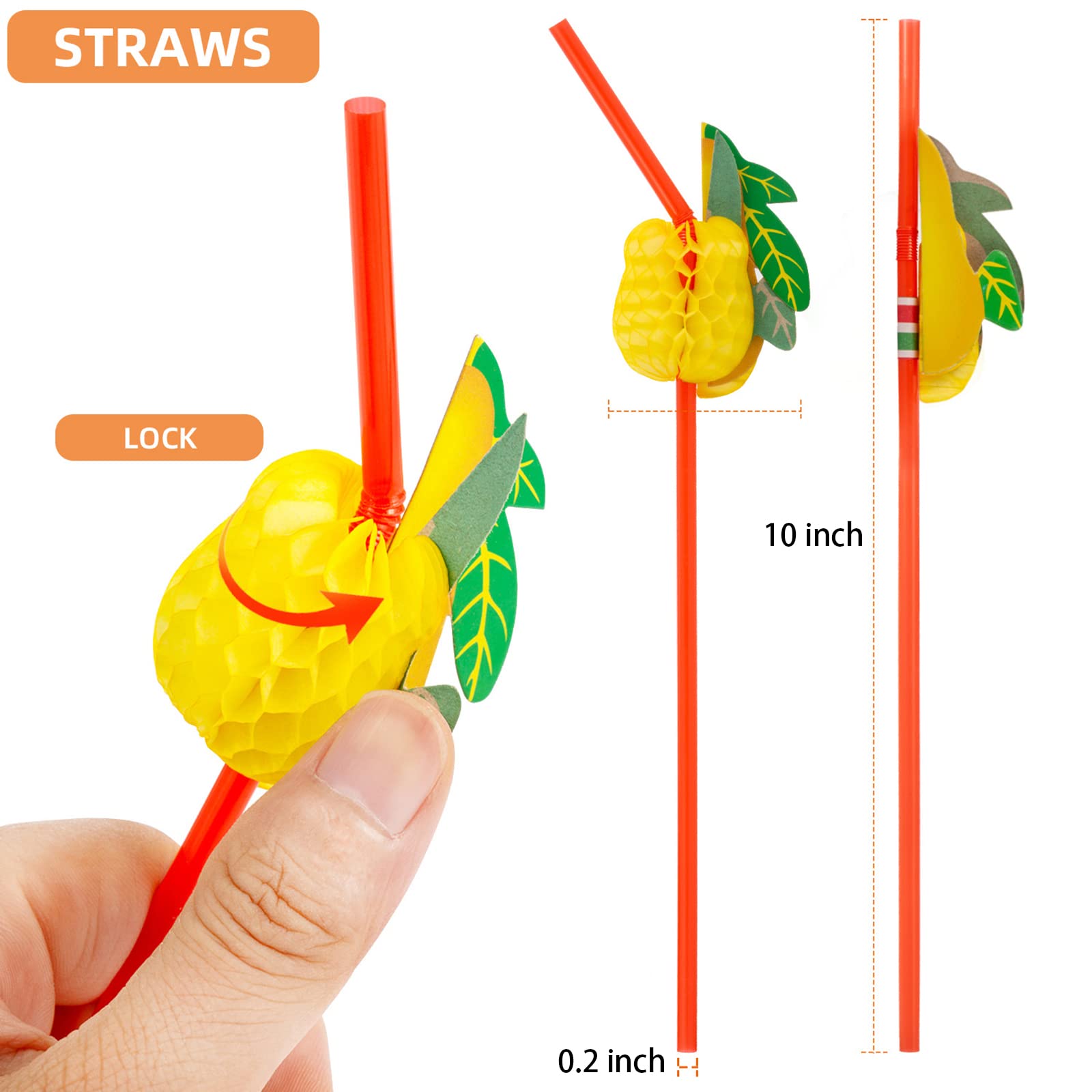 100 Pcs Disposable Straws Fruit Straws Umbrella Straws Party Table Decor Tropical Drinks for Cocktail Soft Drinks Hawaiian Luau Party Supply (50 Fruit + 50 Umbrella Straws)