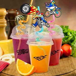 Dirt Bike Drinking Straws 24 PCS Motorcycle Party Favors with 2 Cleaning Brush Motocross Racing Birthday Party Supplies BMX Party Decorations for Kids