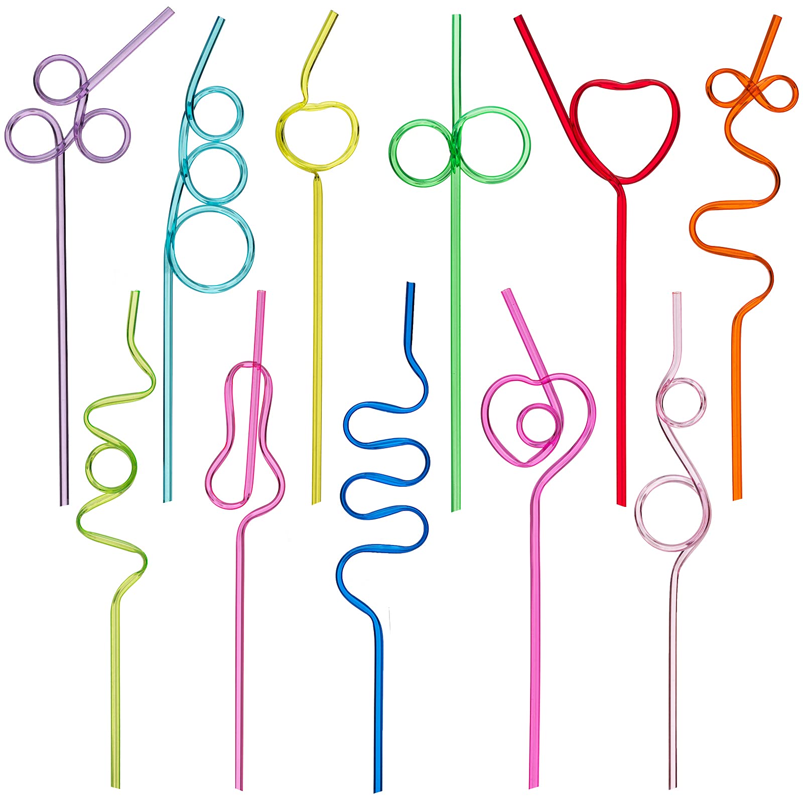 33 Pcs Crazy Straws,11 Different Designs Colorful Loop Straws,10'' Reusable Plastic Silly Straws for Kids,Silly Colorful Drinking Straws,Fun Varied Twists Straws for Kids,Birthday Party Supplies