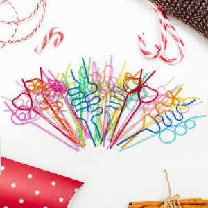 33 Pcs Crazy Straws,11 Different Designs Colorful Loop Straws,10'' Reusable Plastic Silly Straws for Kids,Silly Colorful Drinking Straws,Fun Varied Twists Straws for Kids,Birthday Party Supplies