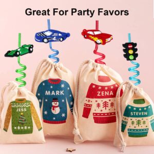 24 Race Car Reusable Straws Kids Party Favors Birthday Two Fast Party Supplies Favors Drink Markers with 2 PCS Cleaning Brushes